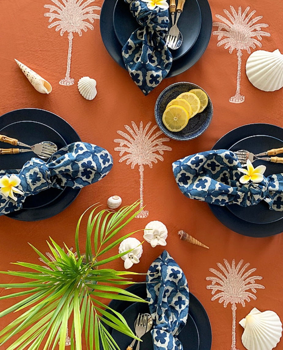 Rust Palm Trees Tablecloth (180x275cm)|Peacocks And Paisleys – PEACOCKS ...
